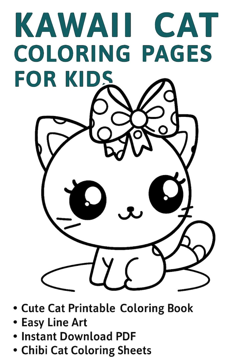Kawaii Cat Coloring Pages for Kids | Chibi Style (PDF) - Etsy