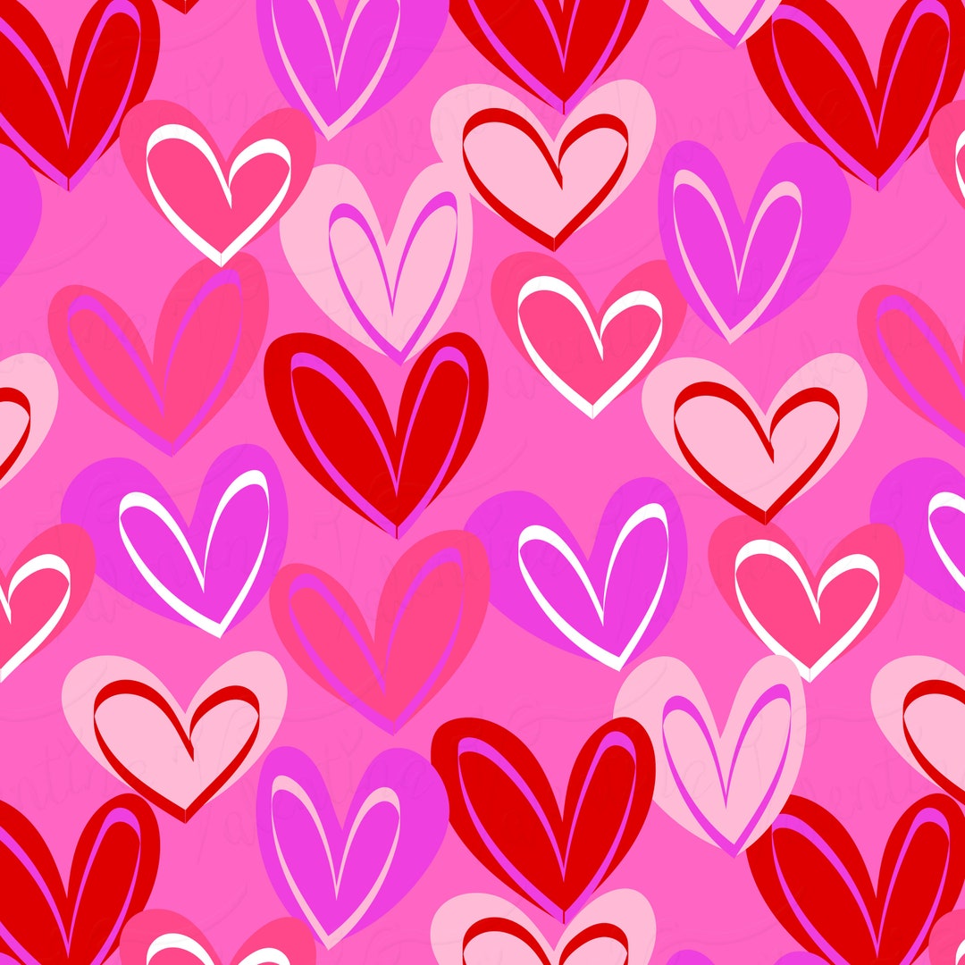 Pink Hearts Valentine's Day Digital Paper. Seamless Patterns for Fabric ...