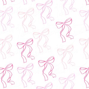 Pink Coquette Ribbon Seamless Pattern, Cute Preppy Pink Ribbon Bow ...