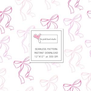 Pink Coquette Ribbon Seamless Pattern, Cute Preppy Pink Ribbon Bow ...