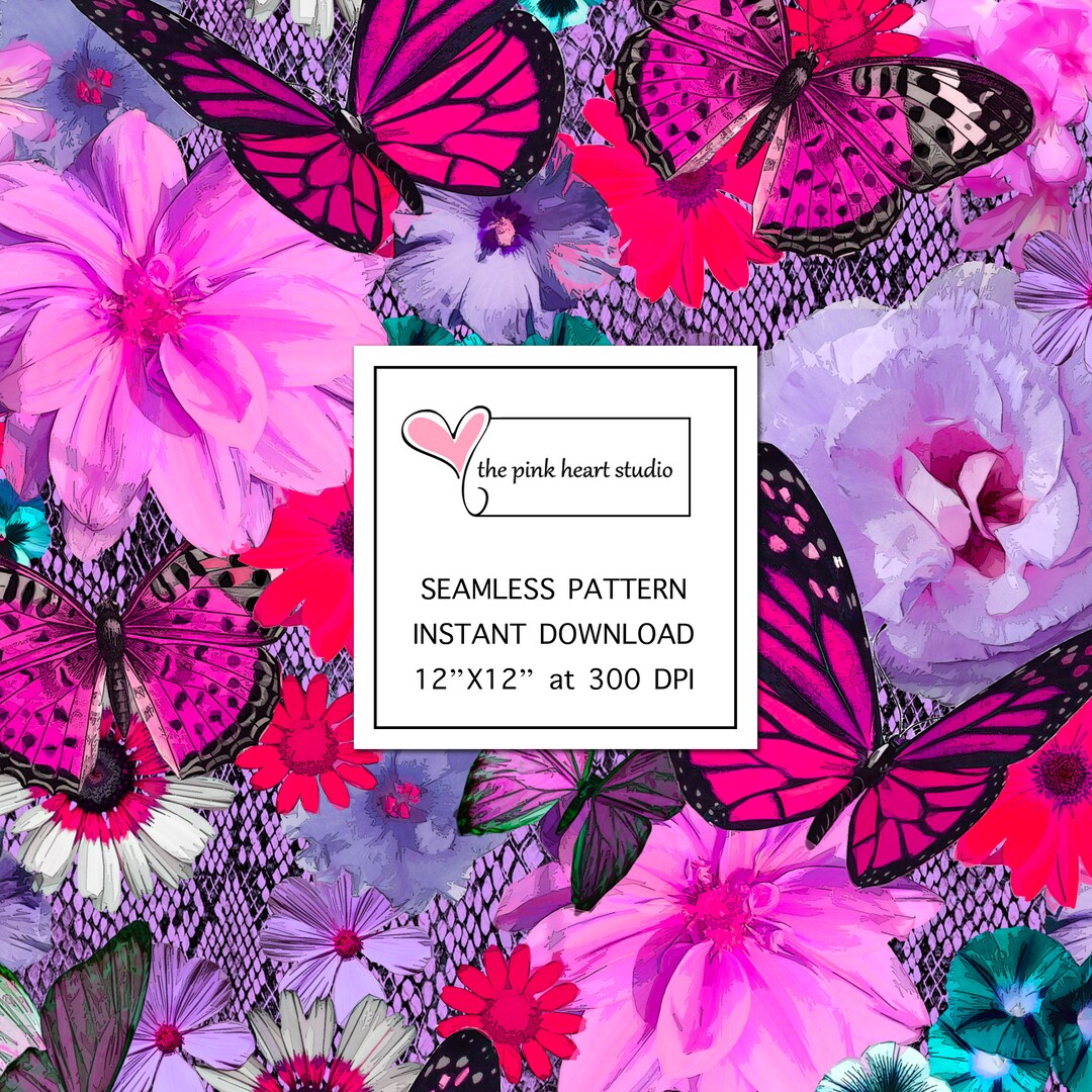 Floral Digital Print - Butterflies Pattern INSTANT DOWNLOAD 12x12" Jpeg ...