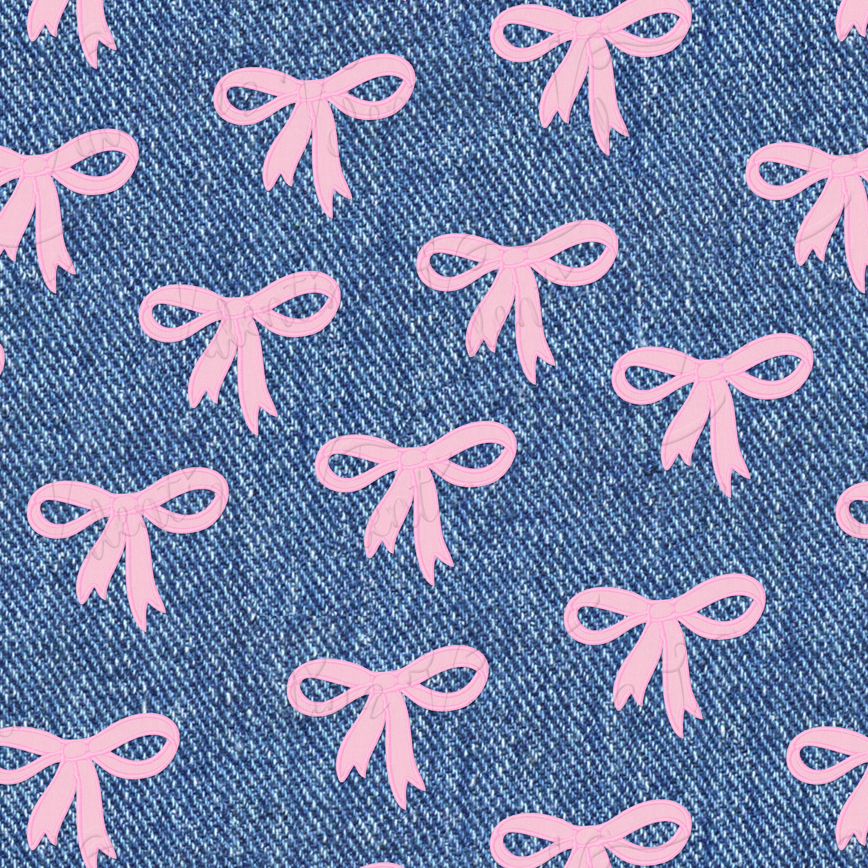 Pink Coquette Ribbon on Denim Texture Seamless Pattern, Cute Preppy ...