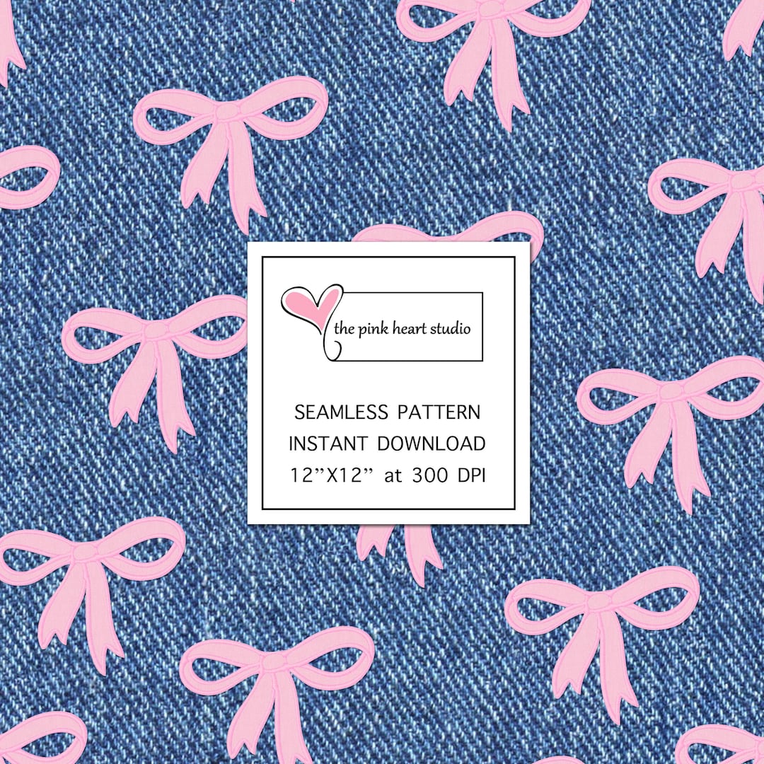 Pink Coquette Ribbon on Denim Texture Seamless Pattern, Cute Preppy ...