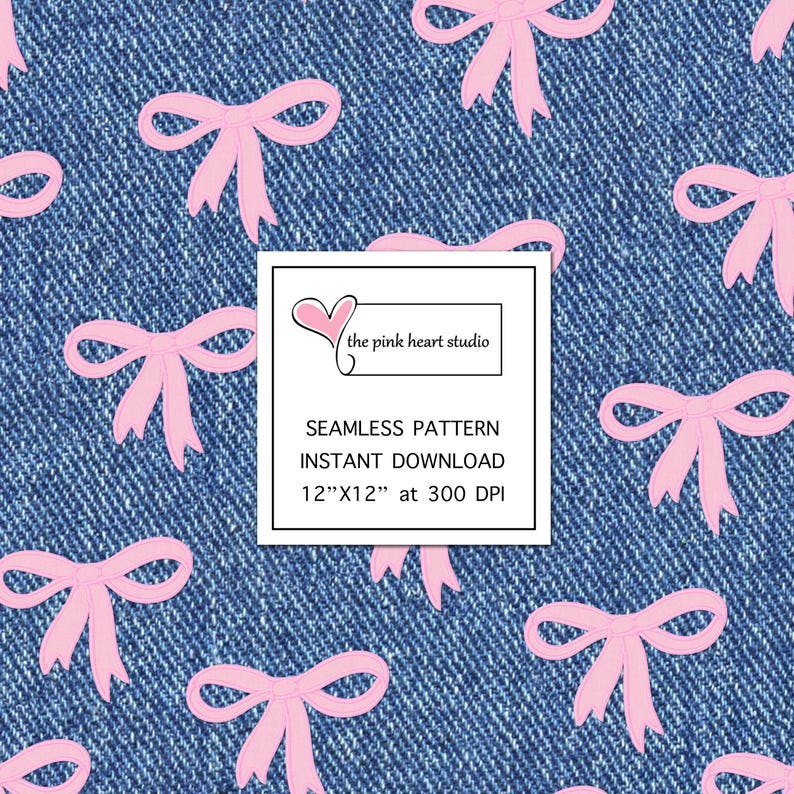 Pink Coquette Ribbon on Denim Texture Seamless Pattern, Cute Preppy ...