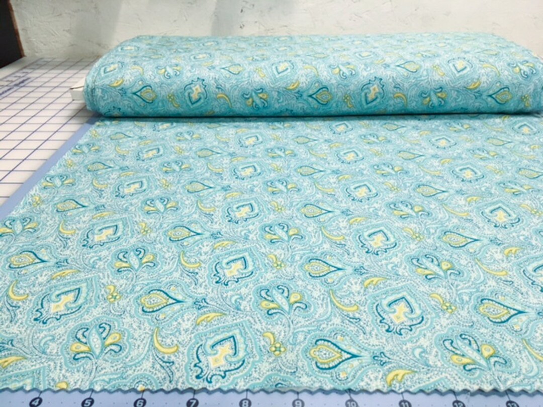 Cotton Turquoise Yellow White Quilting Fabric New or Leans - Etsy