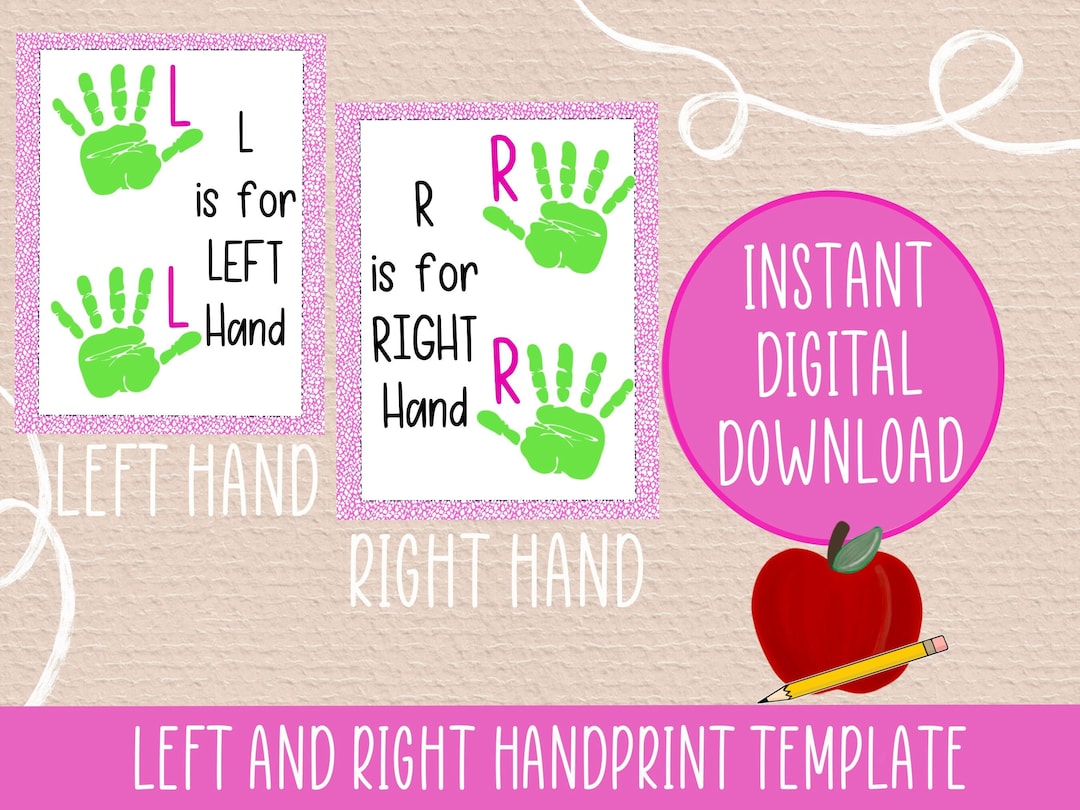 Left Hand and Right Handprint Template - Pink Border - Etsy