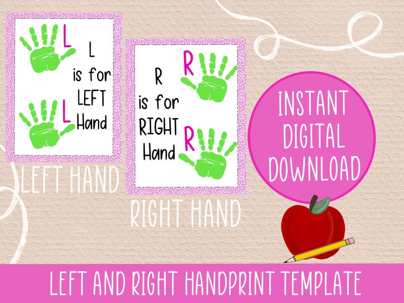 Left Hand and Right Handprint Template - Pink Border - Etsy