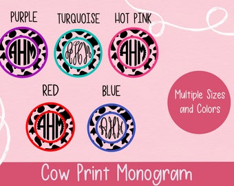 Cow Print Offset Vinyl Initials Double Layer Monogram Decal Laptop/car ...