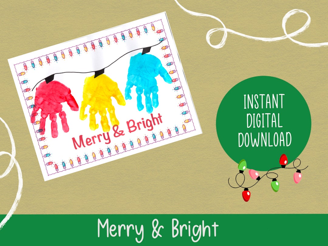 Merry & Bright Handprint Template - Etsy