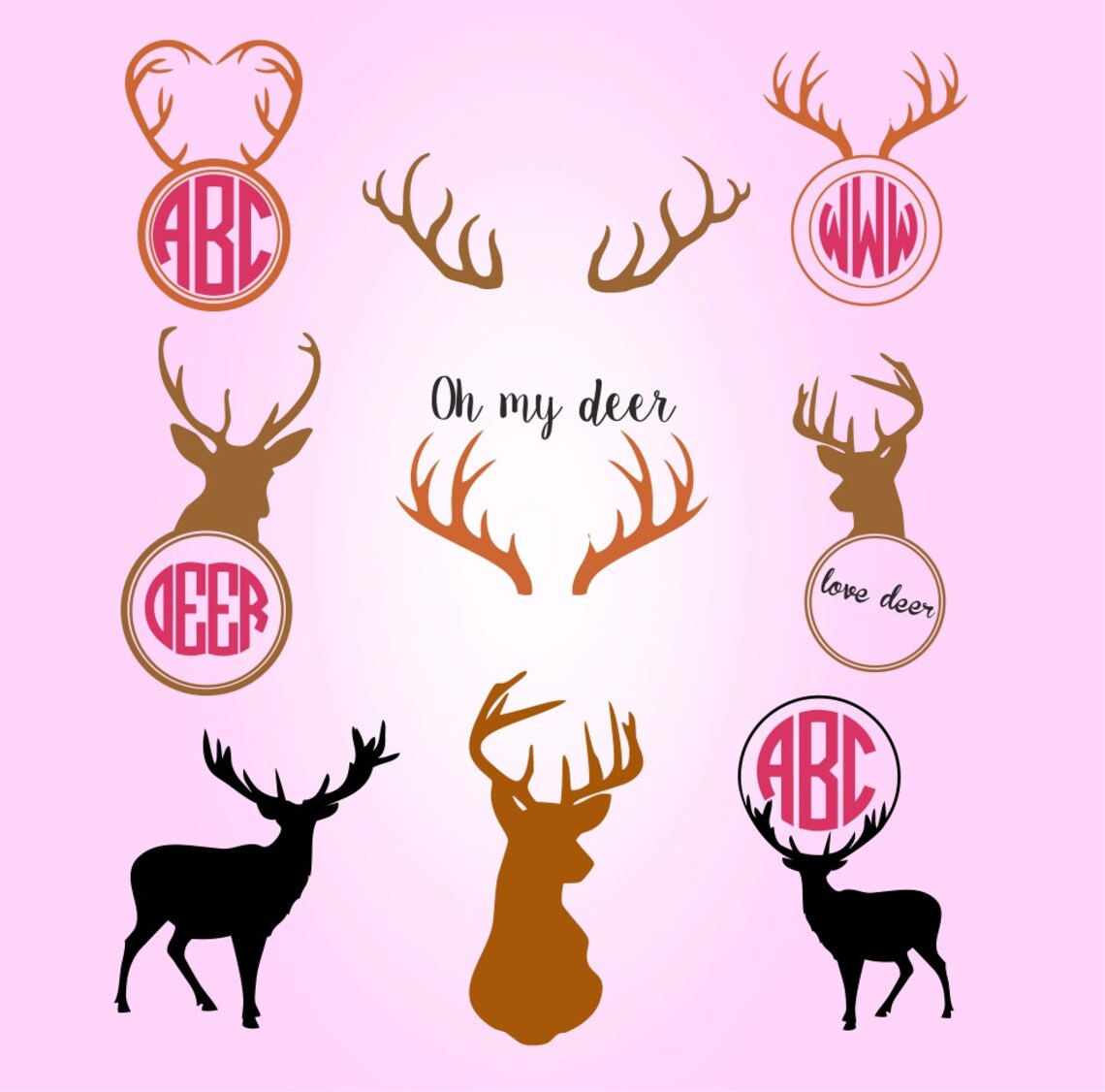 Monogram Deer Antler SVG Files Svg Monogram SVG Cut Files | Etsy