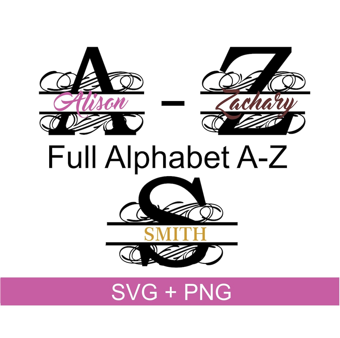 Split Monogram Alphabet SVG PNG Svg Files for Cricut - Etsy