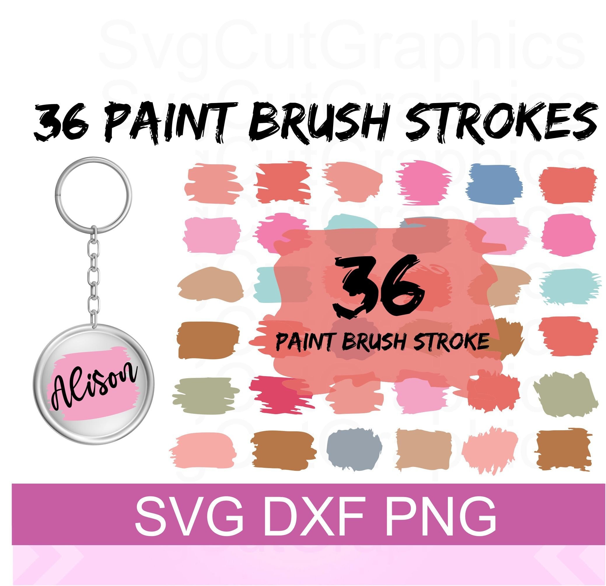 Keychain SVG DXF PNG Keyring Paint Brush Stroke Bundle Svg - Etsy
