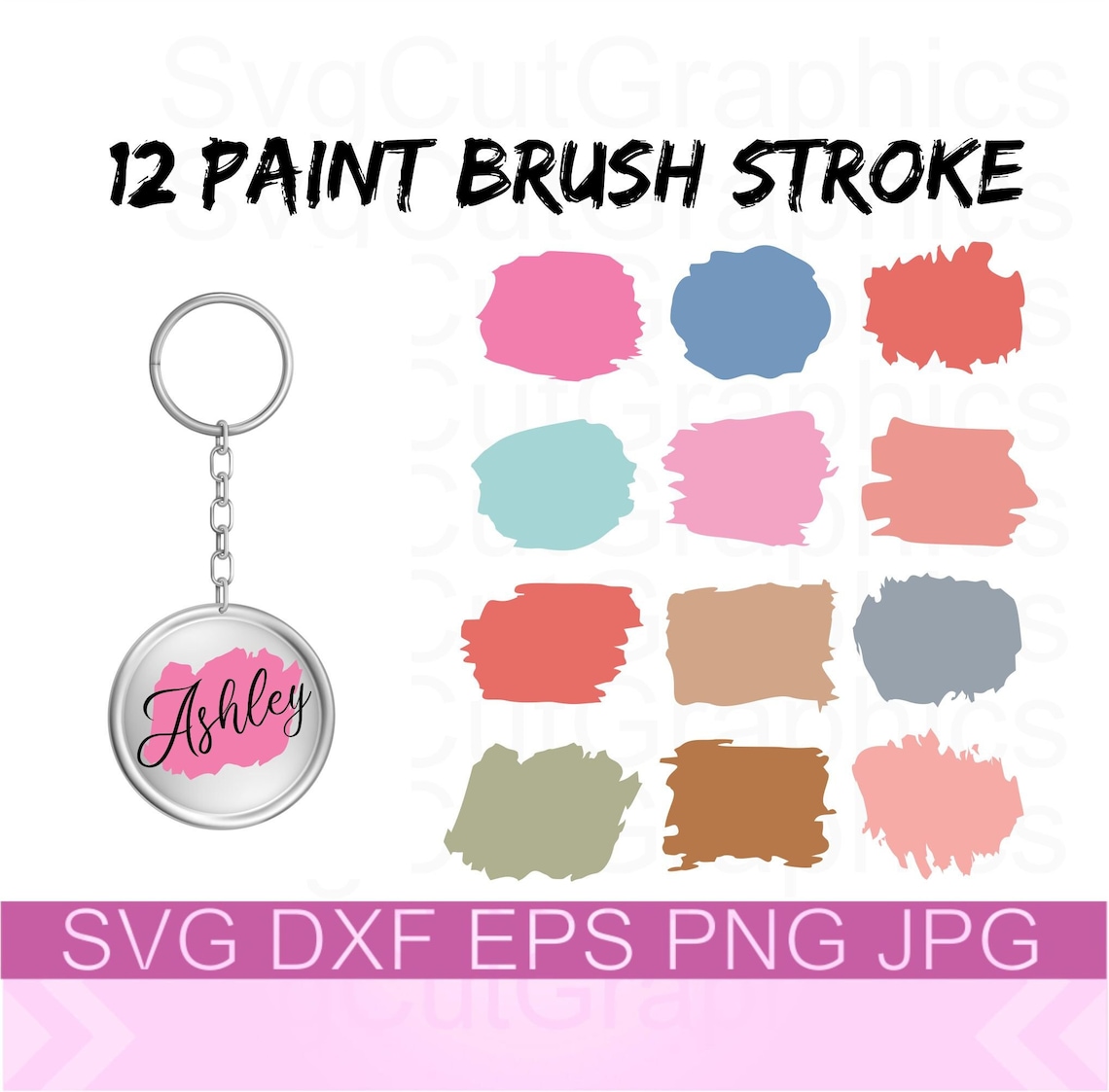 Paint Brush Stroke Keychain SVG, Keyring Paint Brush Svg, Cricut Svg ...