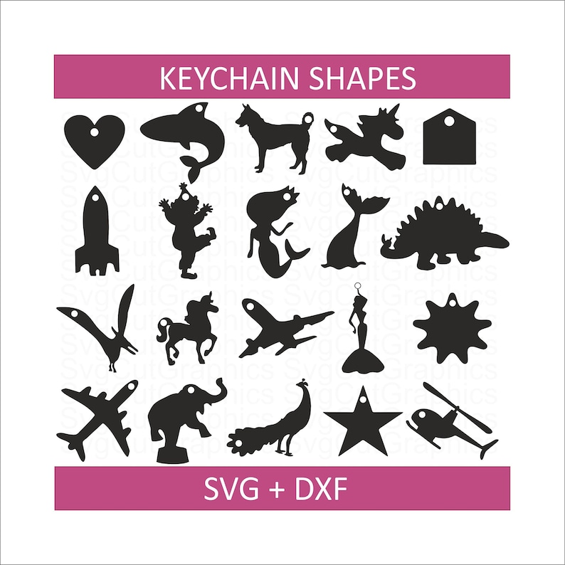 Keychain Shapes Bundle SVG, DXF, Instant Download, Keyring Template ...