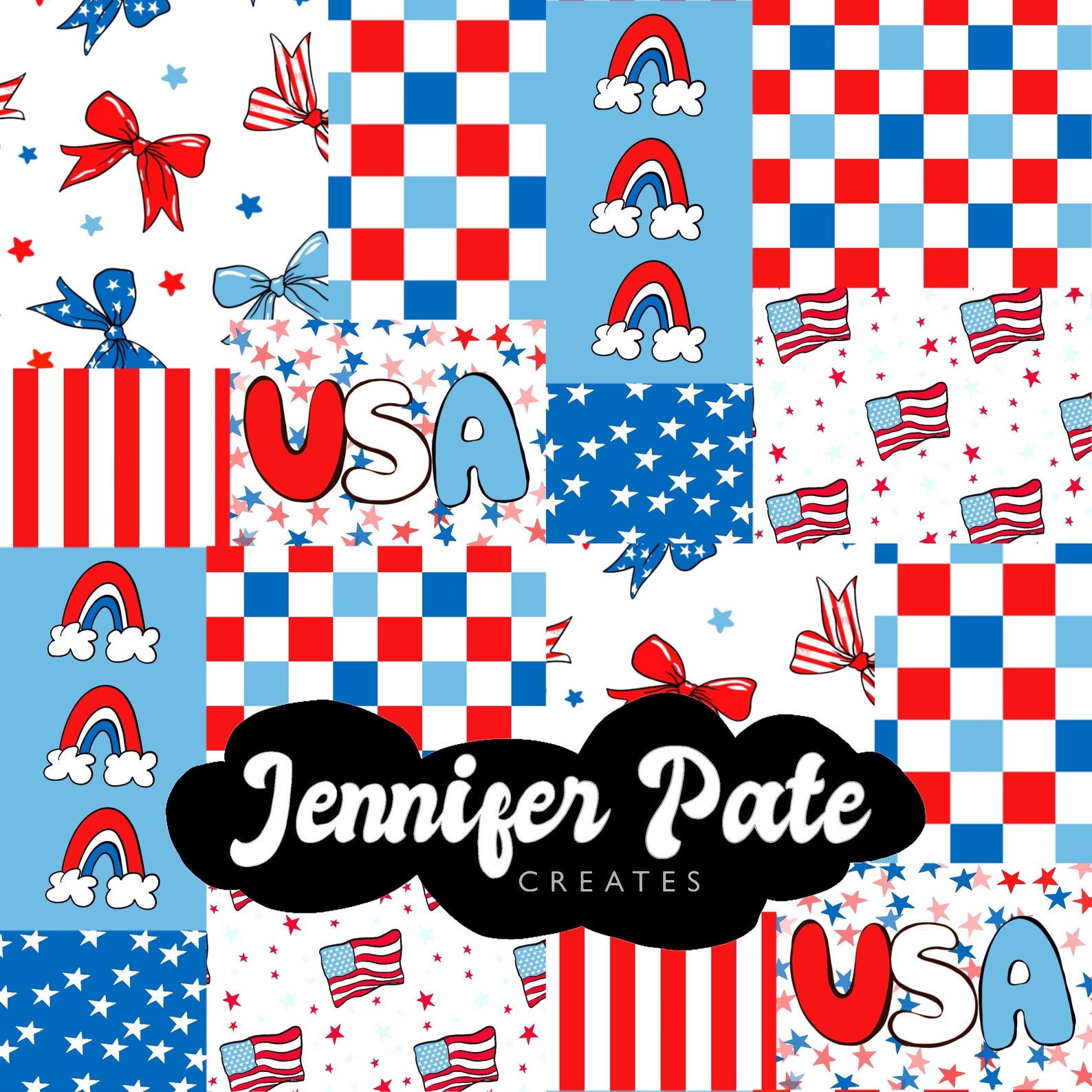 Patriotic Patchwork 4th of July Seamless File Repeating File Seamless ...