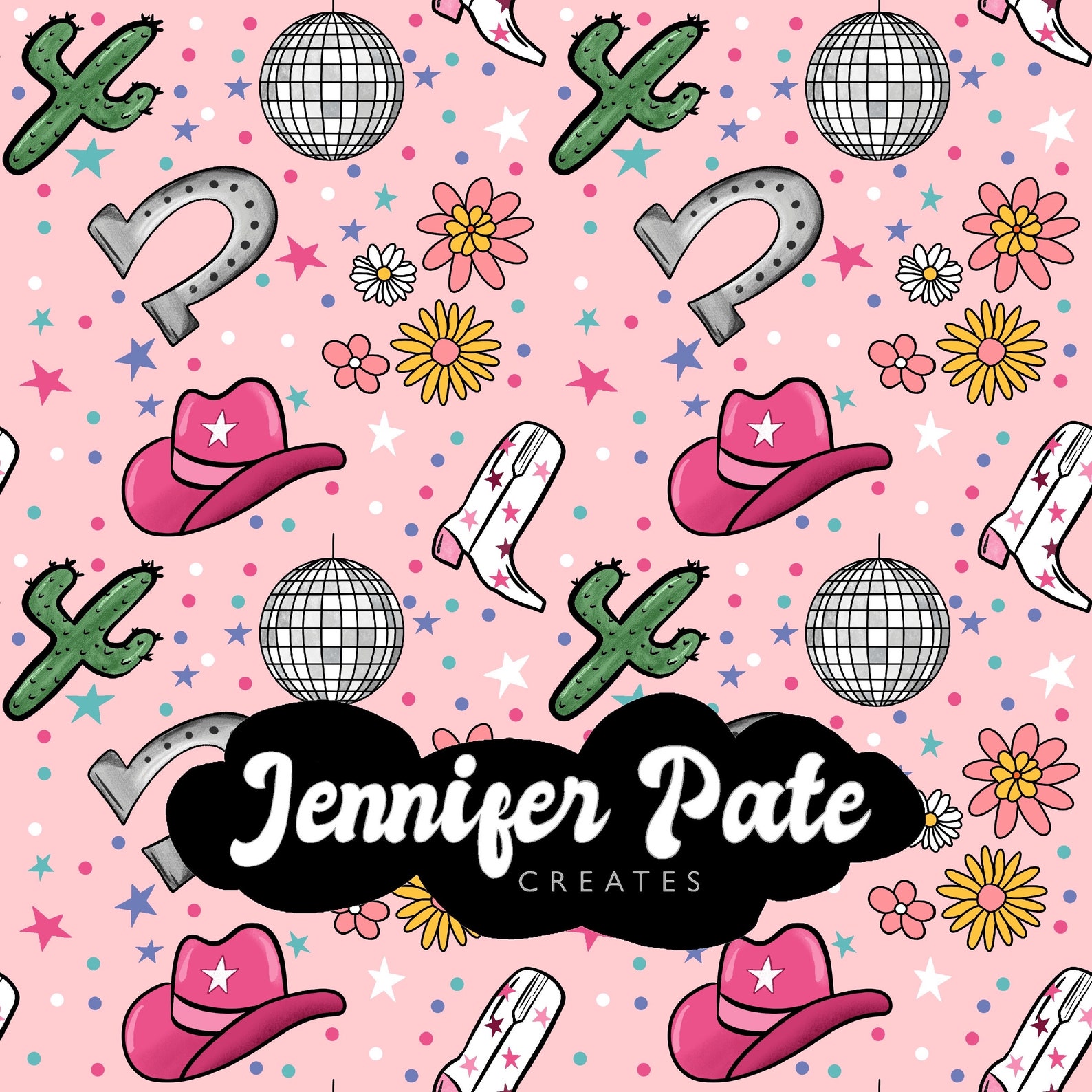 Pink Western Disco Cowgirl Western Seamless File Repeating - Etsy