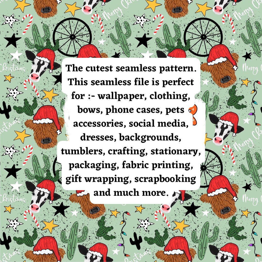 Western Christmas Seamless File Instant Download , Mooey Christmas ...
