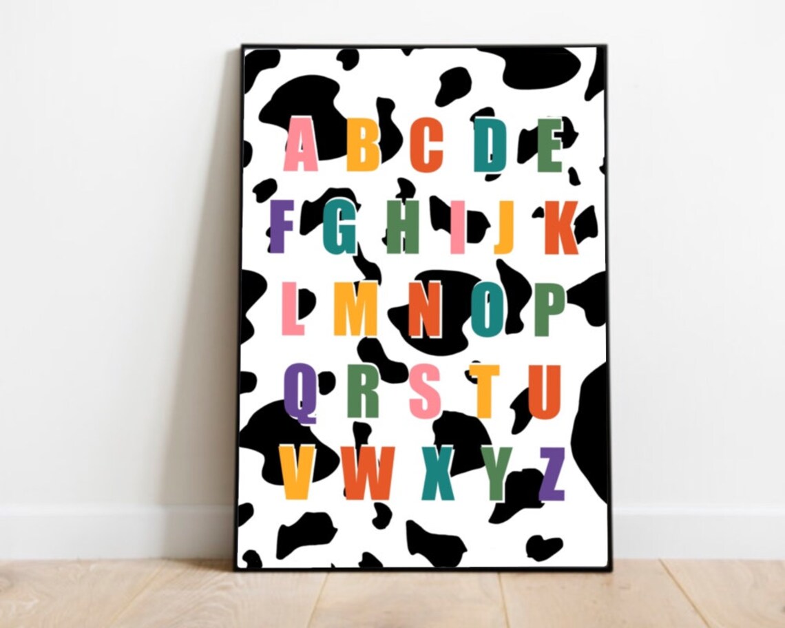 Digital Alphabet Poster Cow Print Classroom Nursery - Etsy