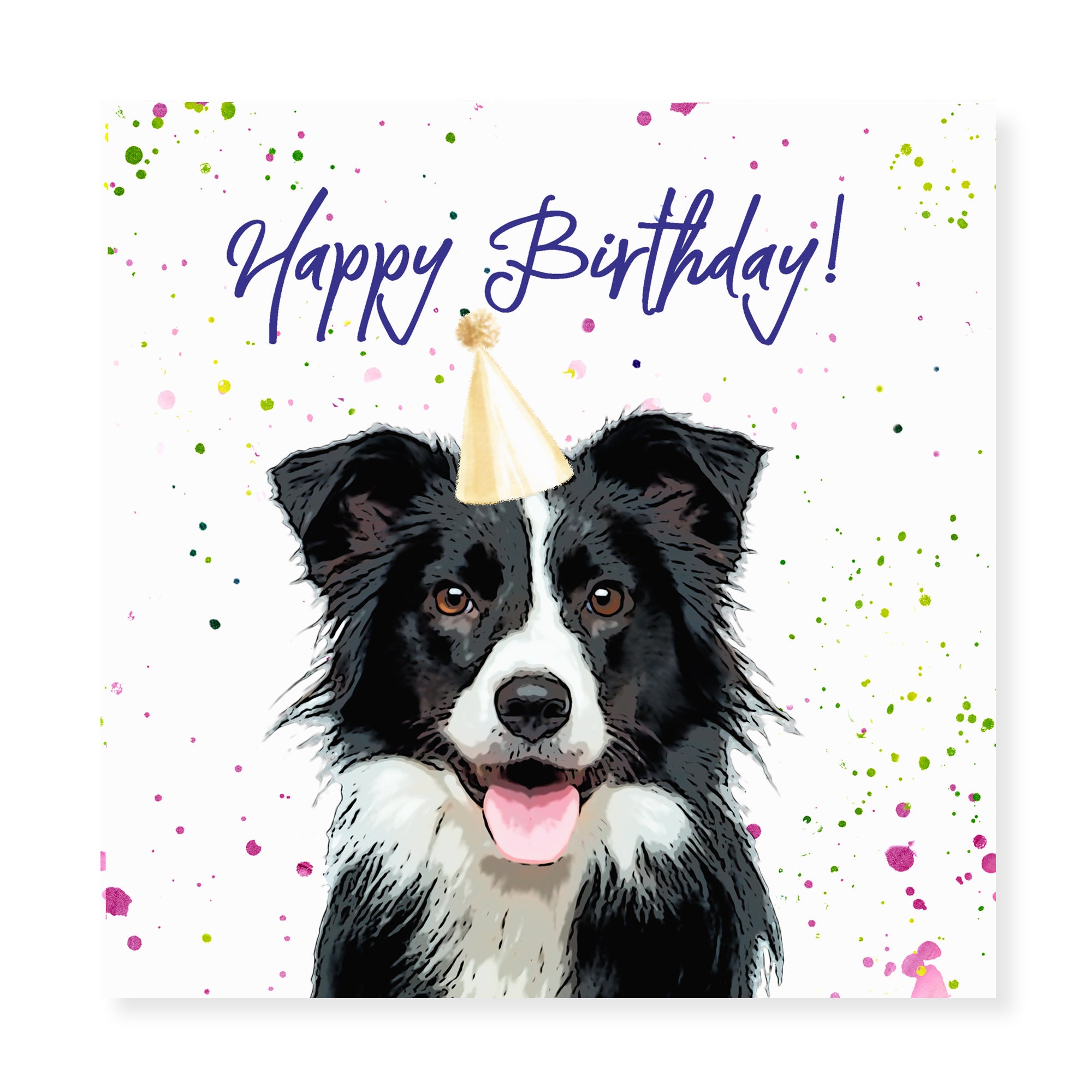 Border Collie Birthday Card Party Hat Sheep Dog Greeting Card Gift for ...