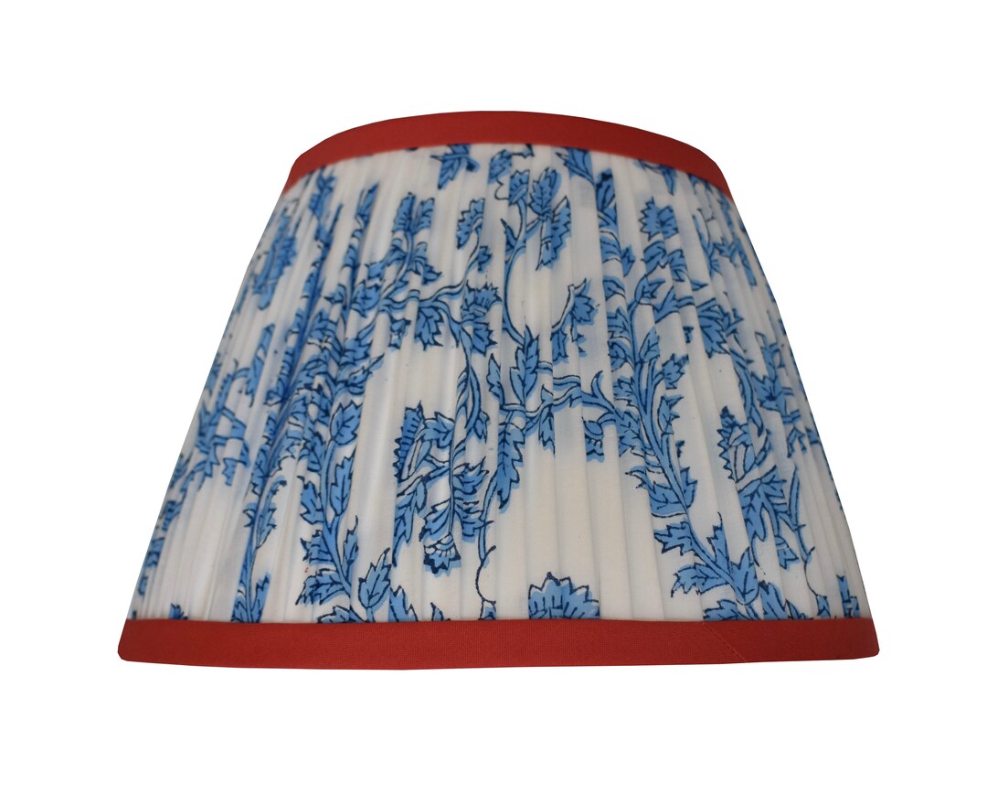 Pleated Lampshade-blue Lamp Shade-blue Floral Pleated Sconce Chandelier ...