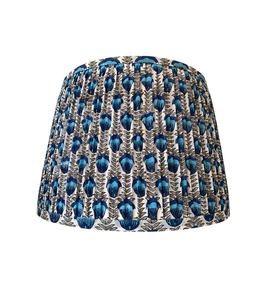 Blue Floral Pleated Lampshade: Indian Block Print, Custom Made - Etsy