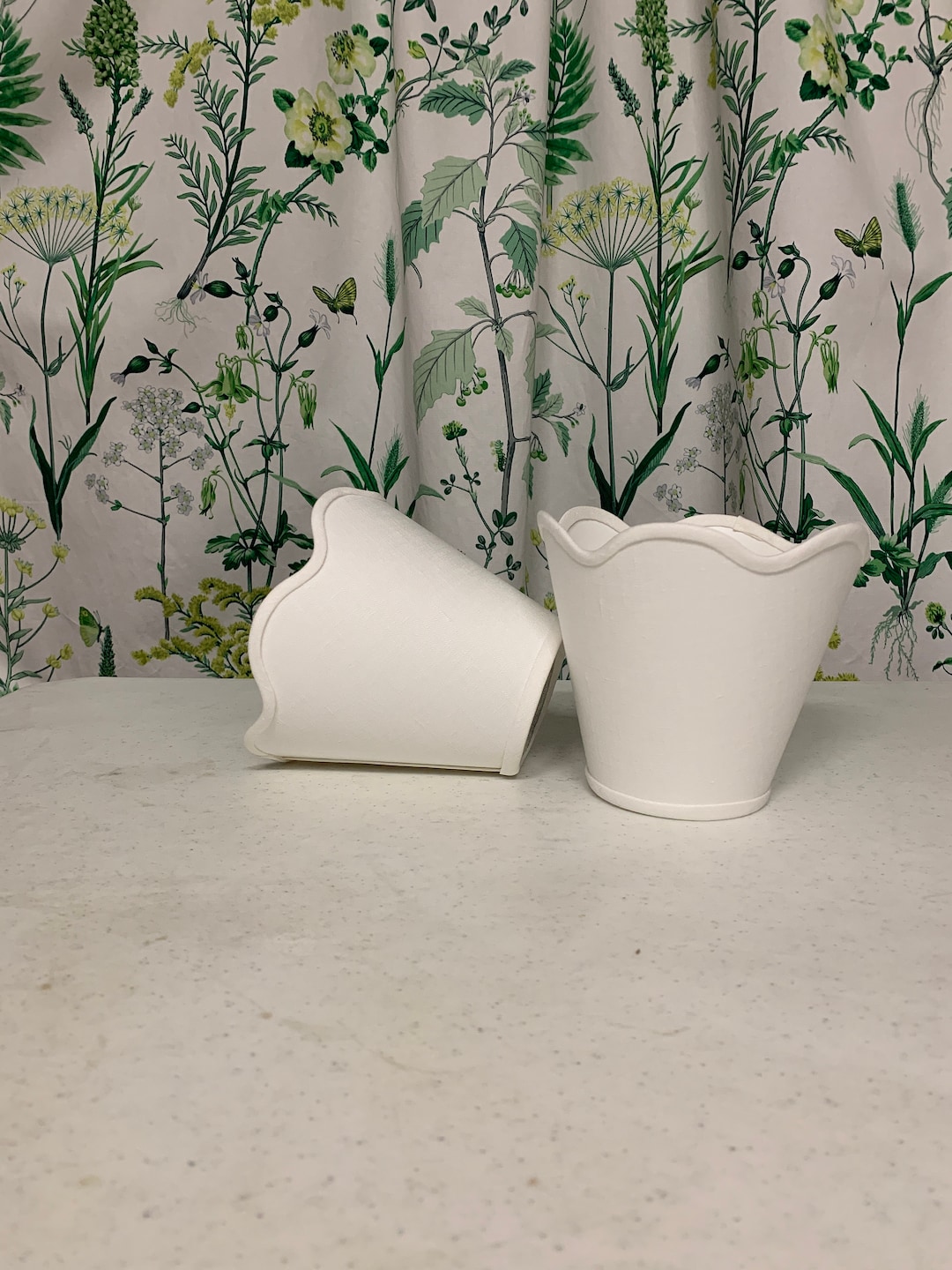 2 Scalloped White Linen Sconce Shades: Handmade Trim - Etsy