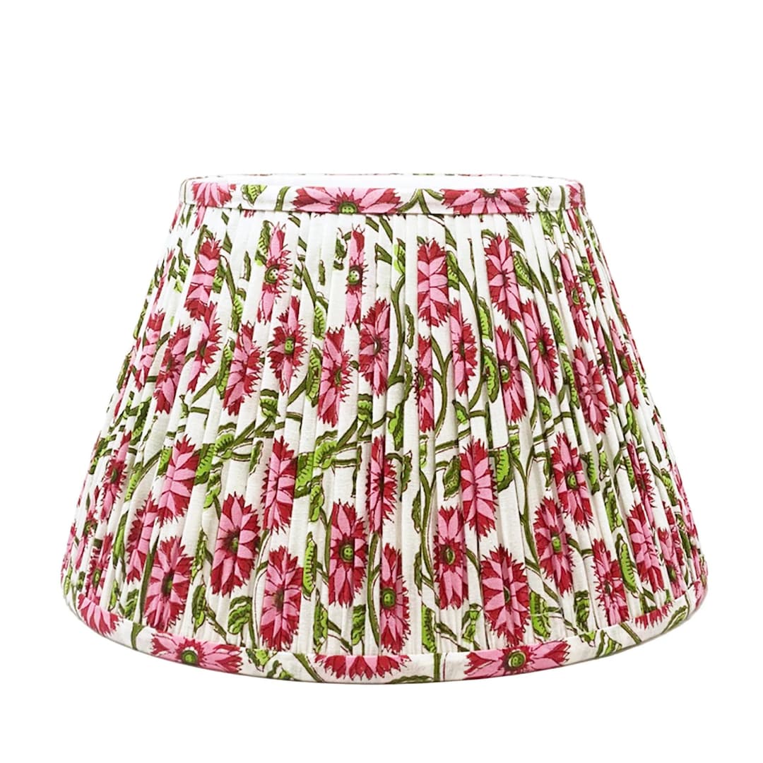 Pleated Floral Lampshade: Pink & Green Indian Block Print - Etsy