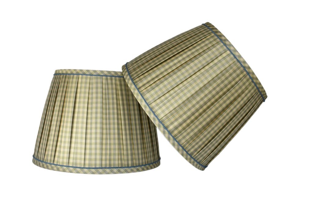 Mint Green Silk Buffalo Check Box Pleated Lampshade With a Blue Trim ...