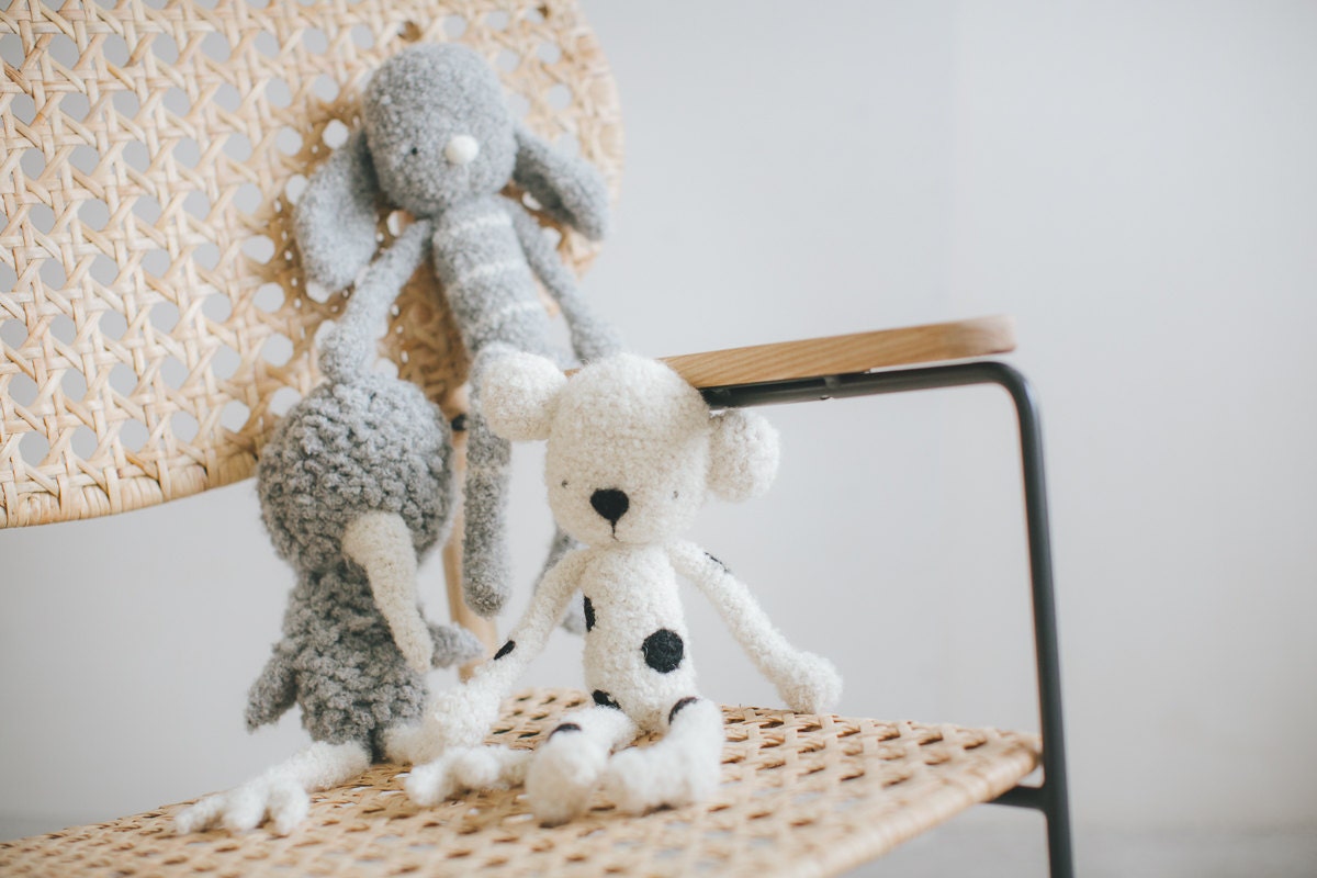 White and Black Teddy Bear. Handmade. Stuffed Toy. Minimal | Etsy