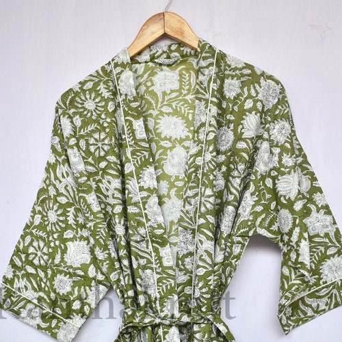 Block Print Robes Cotton Kimono Robe Kimono Robes Dressing - Etsy