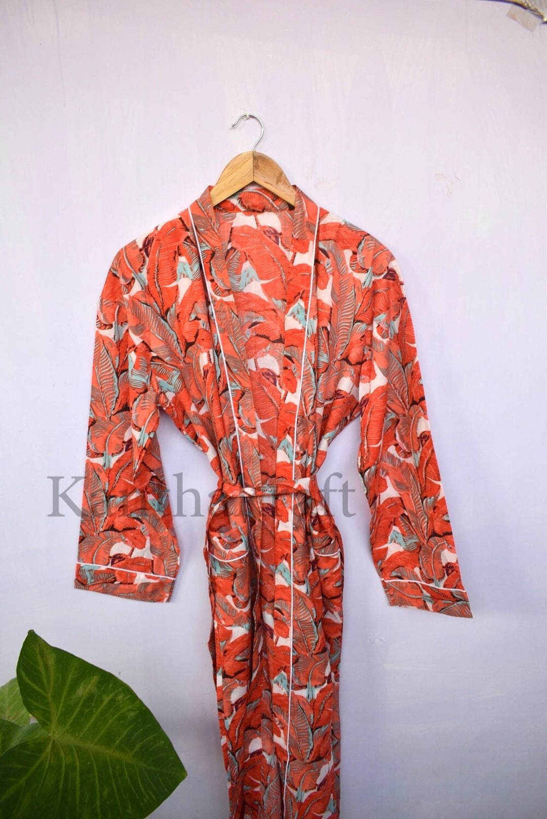 Women's Kimono Robe Cotton Dressing Gown Boho Cotton Bathrobe for Women ...