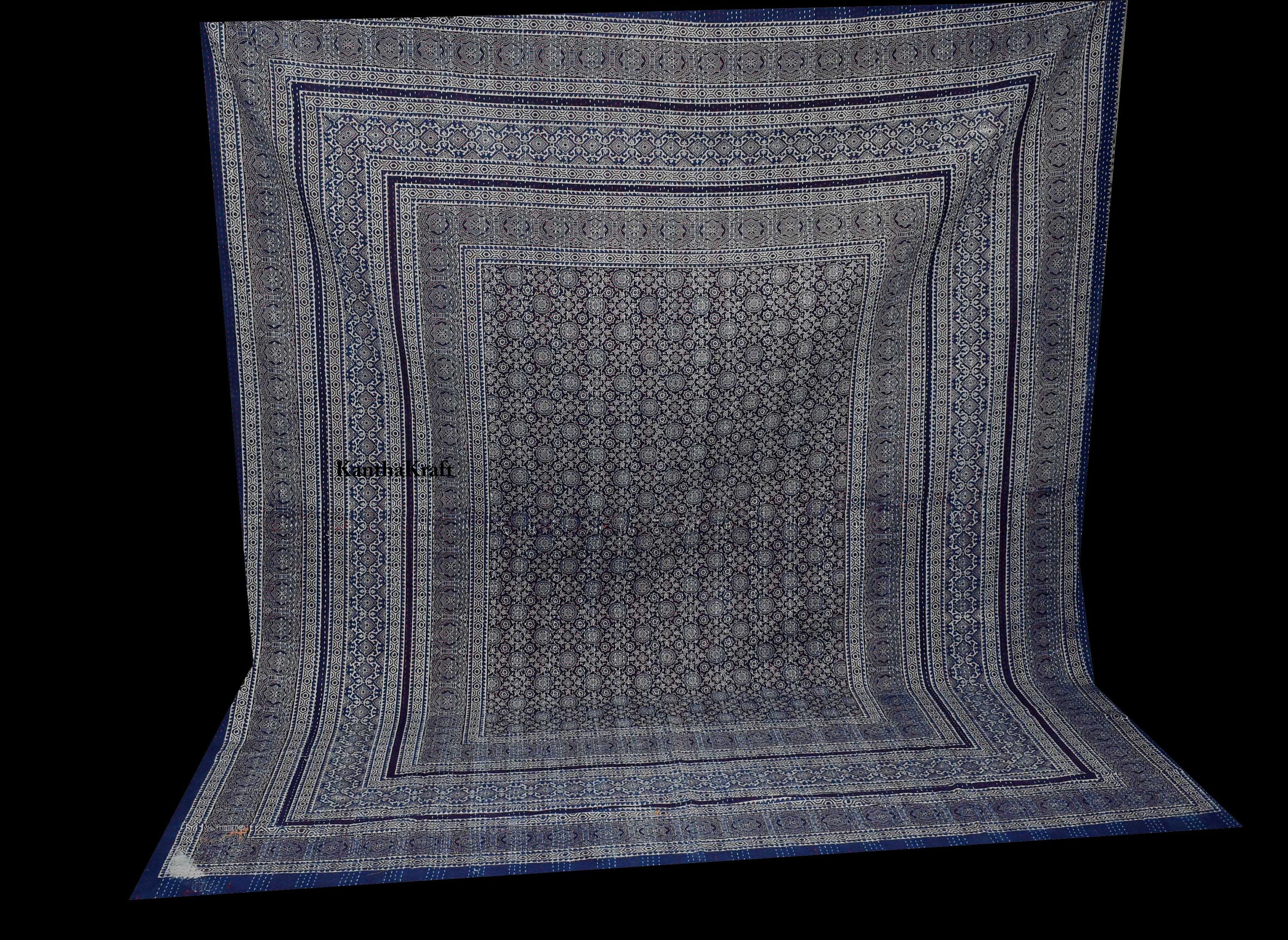 Handblock Ajrak calidad edredón Manta Reina/Tamaño Rey Kantha Edredón ...