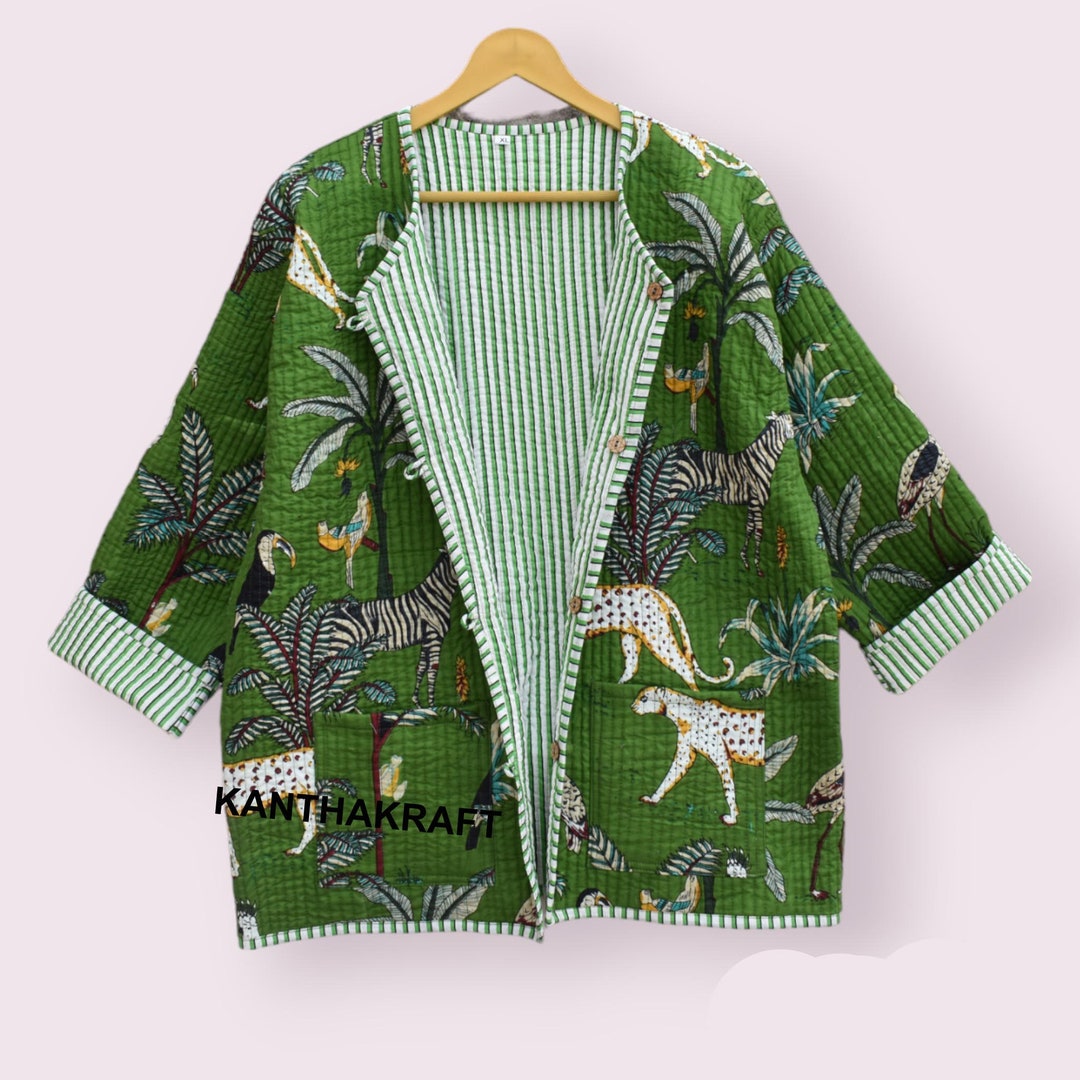 Animal Tiger Print Quilted Jackets Cotton Floral Bohemian Style Fall ...