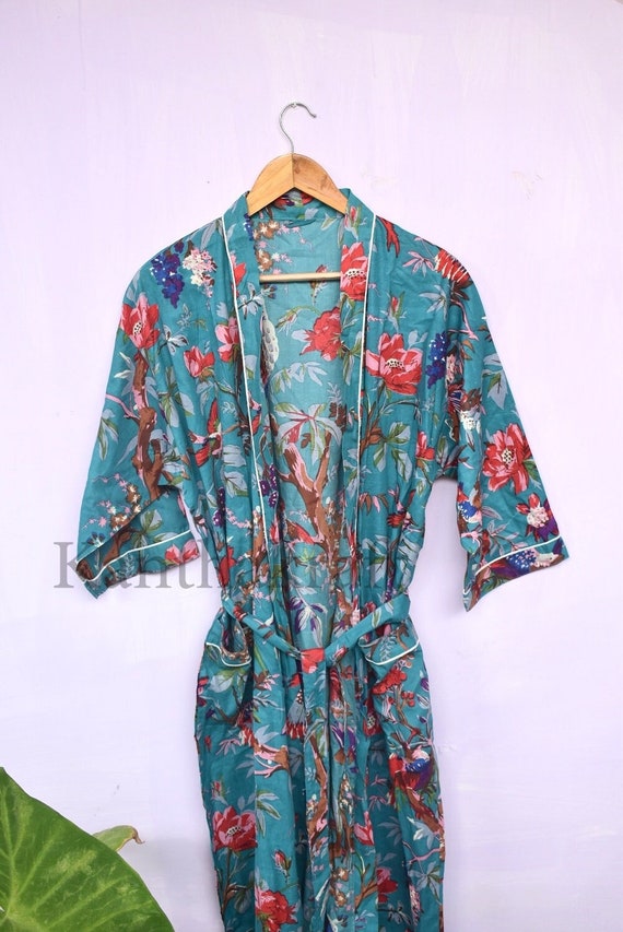 Green 100% Cotton Indian Beach Kimono Robe kimono Robecotton - Etsy