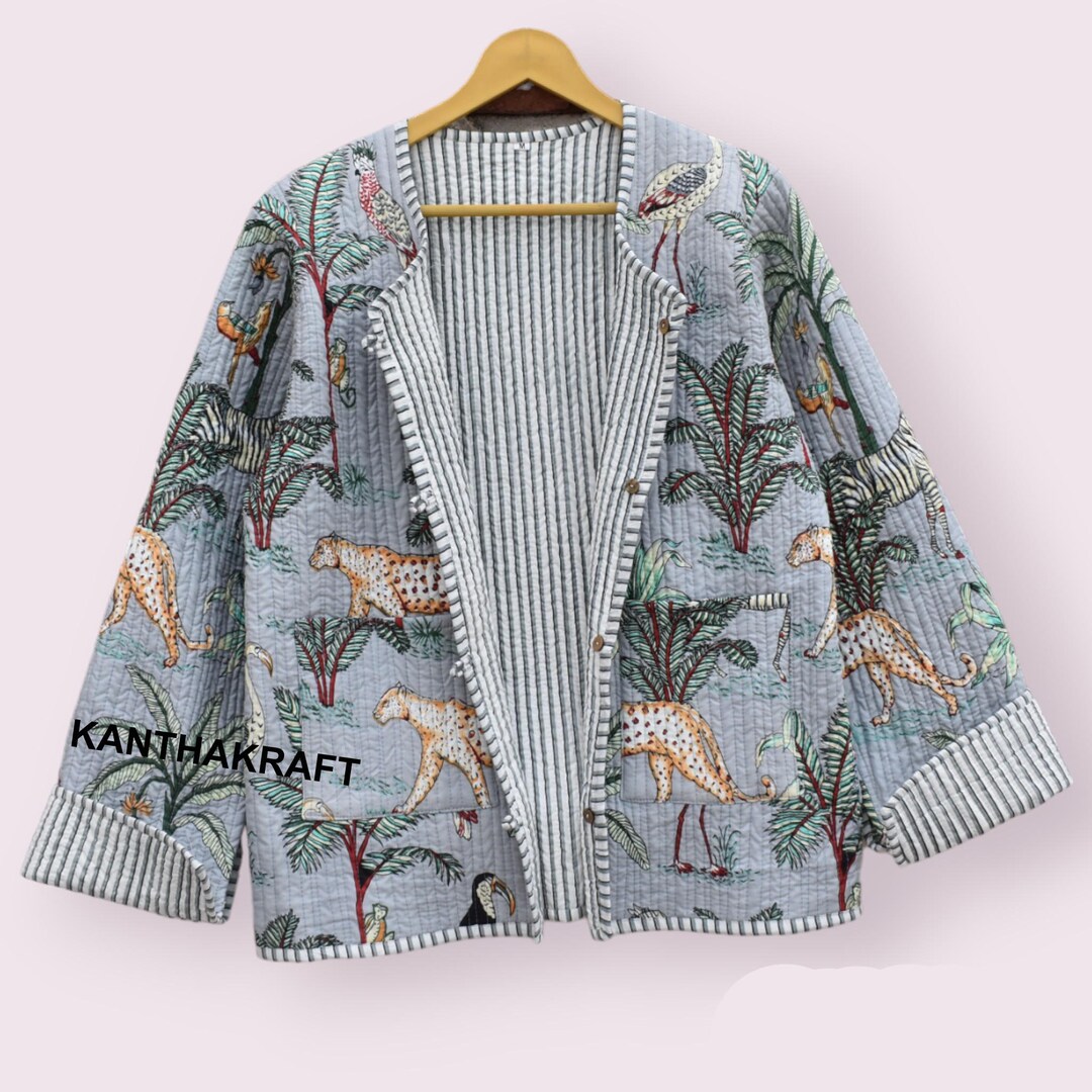 Animal Tiger Print Quilted Jackets Cotton Floral Bohemian Style Fall ...