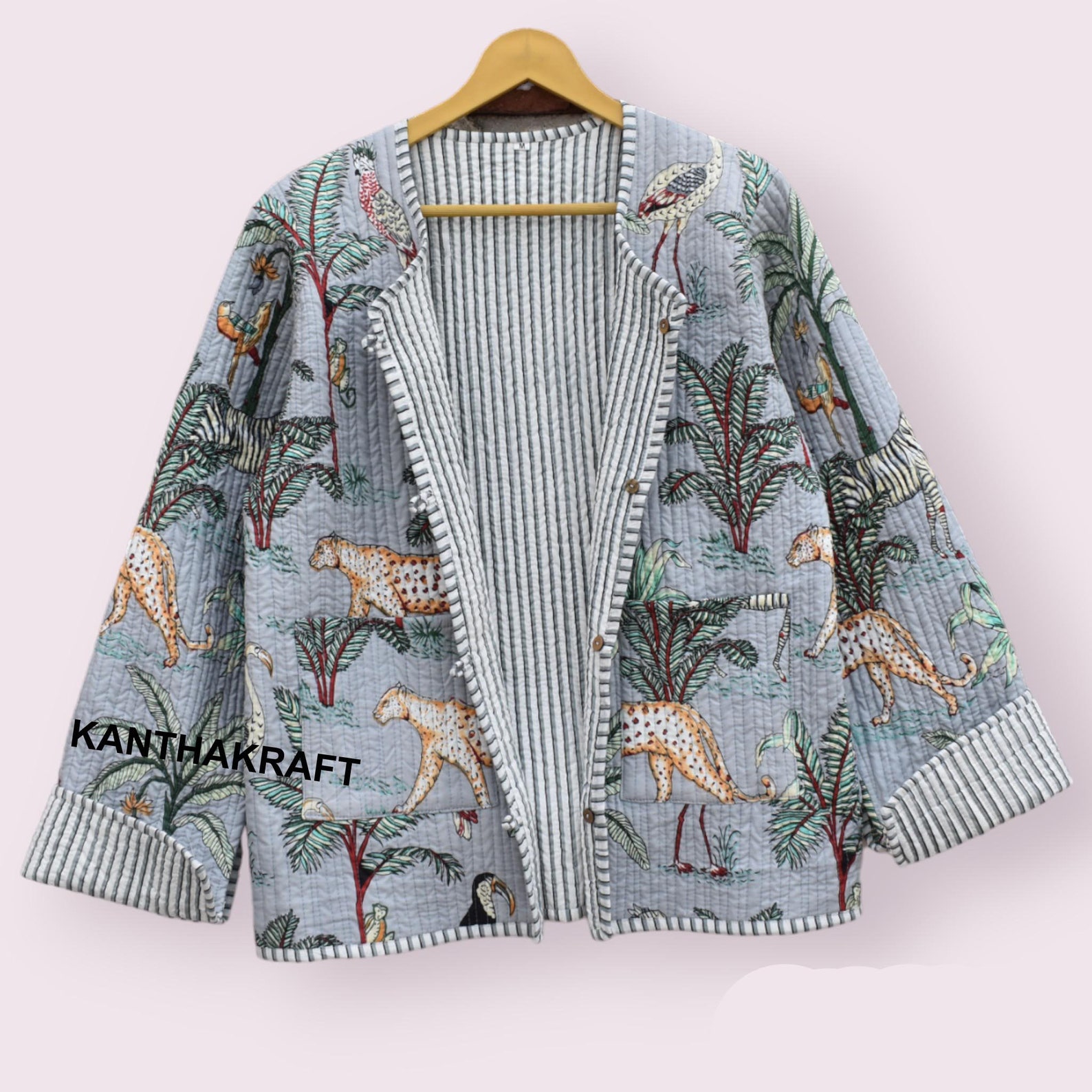 Animal Tiger Print Quilted Jackets Cotton Floral Bohemian Style Fall ...