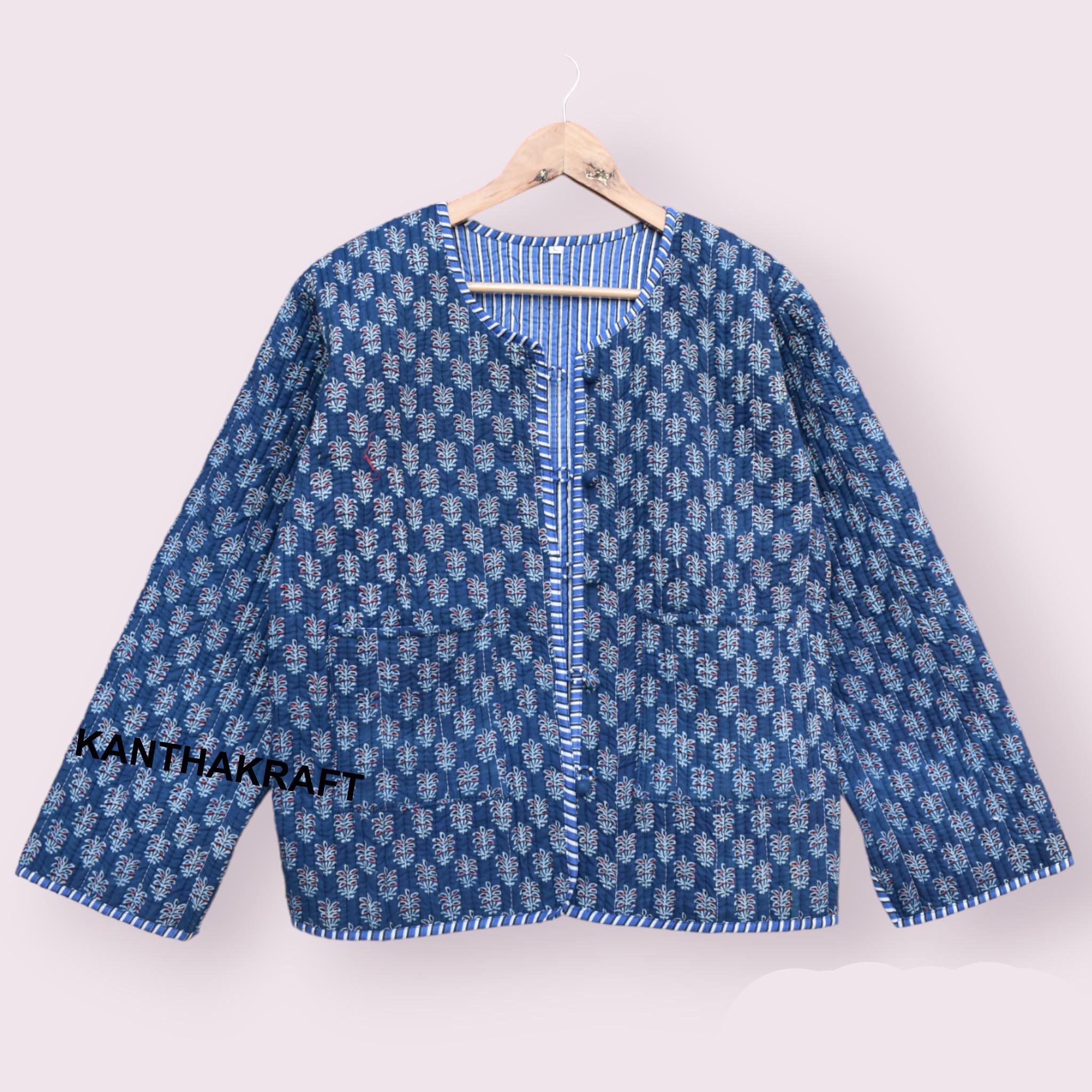 Cotton Women's Quilted Jacket Block Printed Boho Style Quilted Handmade ...