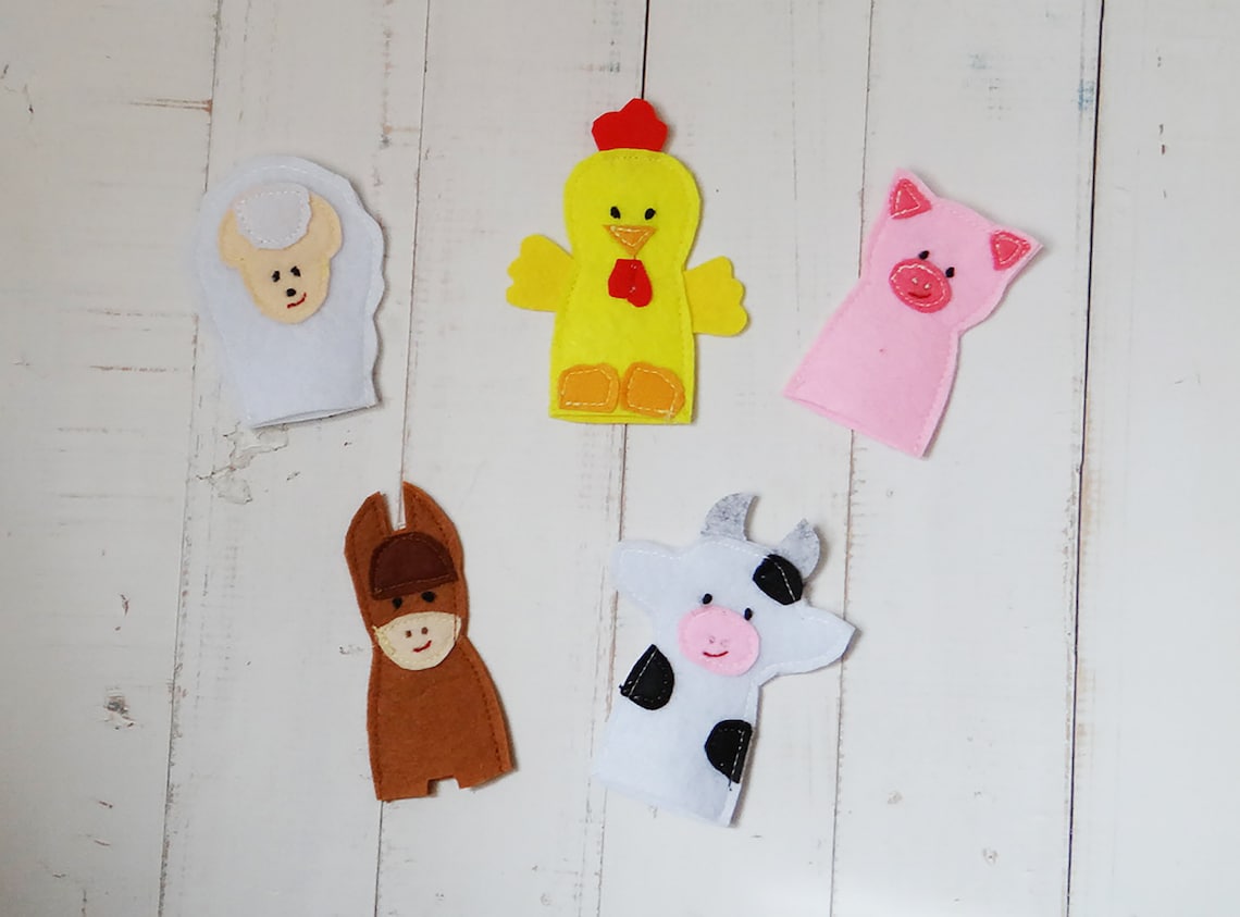 Farm Finger Puppet Pdf, Pdf Template Finger Animals, Farm Animals Design, Felt Finger Pupperts ...
