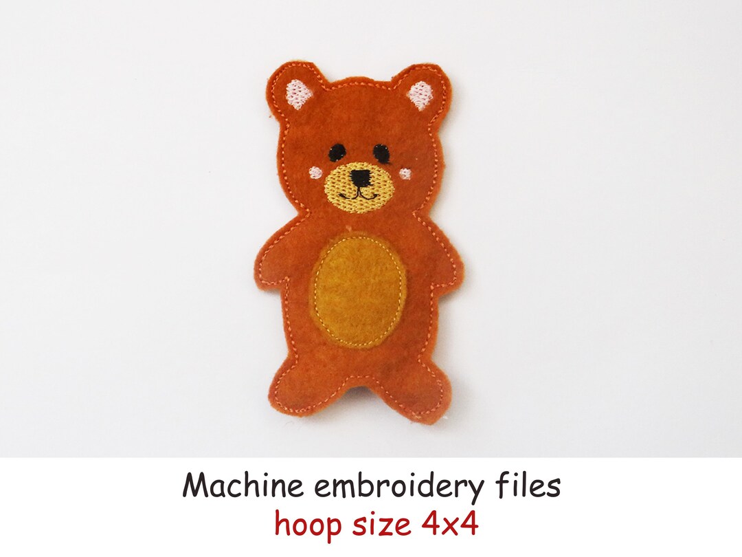 Teddy Bear Finger Puppet Embroidery Design: Felt Woodland Animal (ITH ...