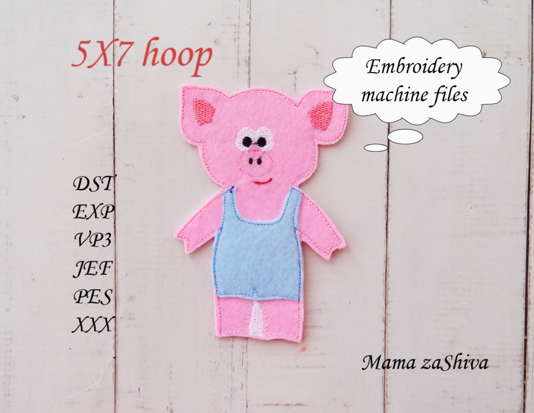 In the Hoop Blue Pig Felt Finger Puppet Embroidery Design Pig - Etsy