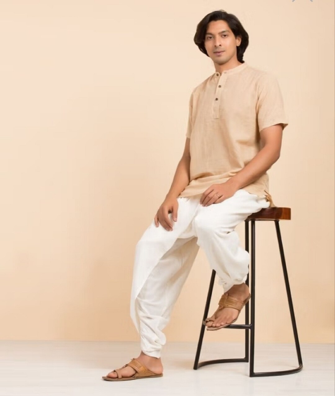 YOGI Mens Indian Khadi Cotton Yoga and Meditation Cloth Set, Natural ...