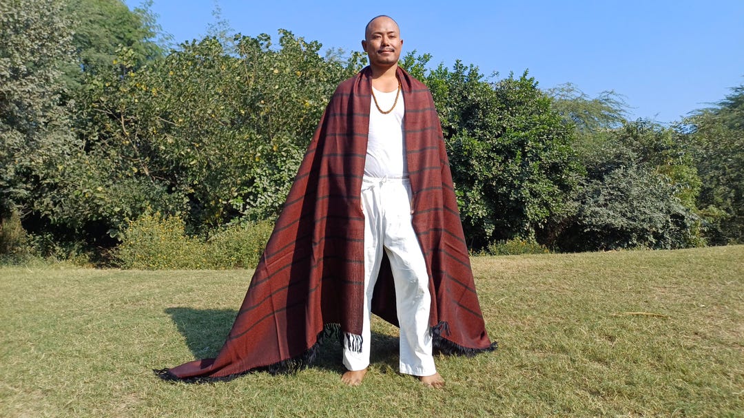 Extra-large Handwoven Stripe Design Burgundy Red Laymen Buddhist Pure ...