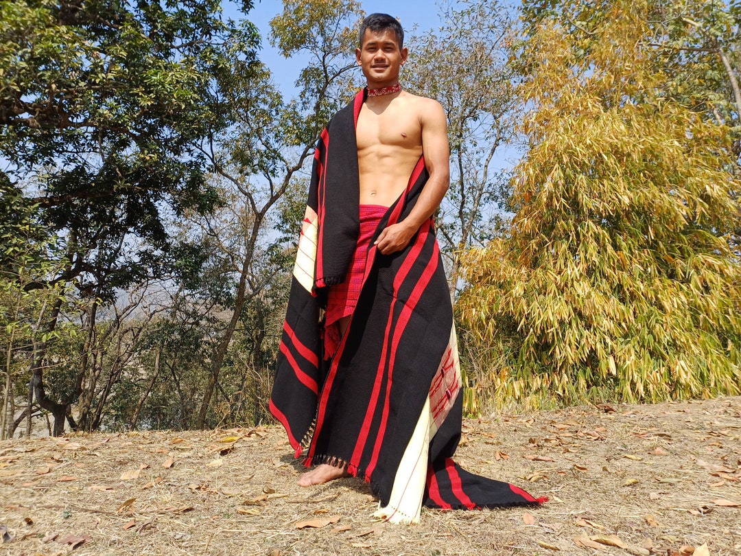 Large Thick Handwoven Black and Red Naga Tribe Traditional Blanket ...