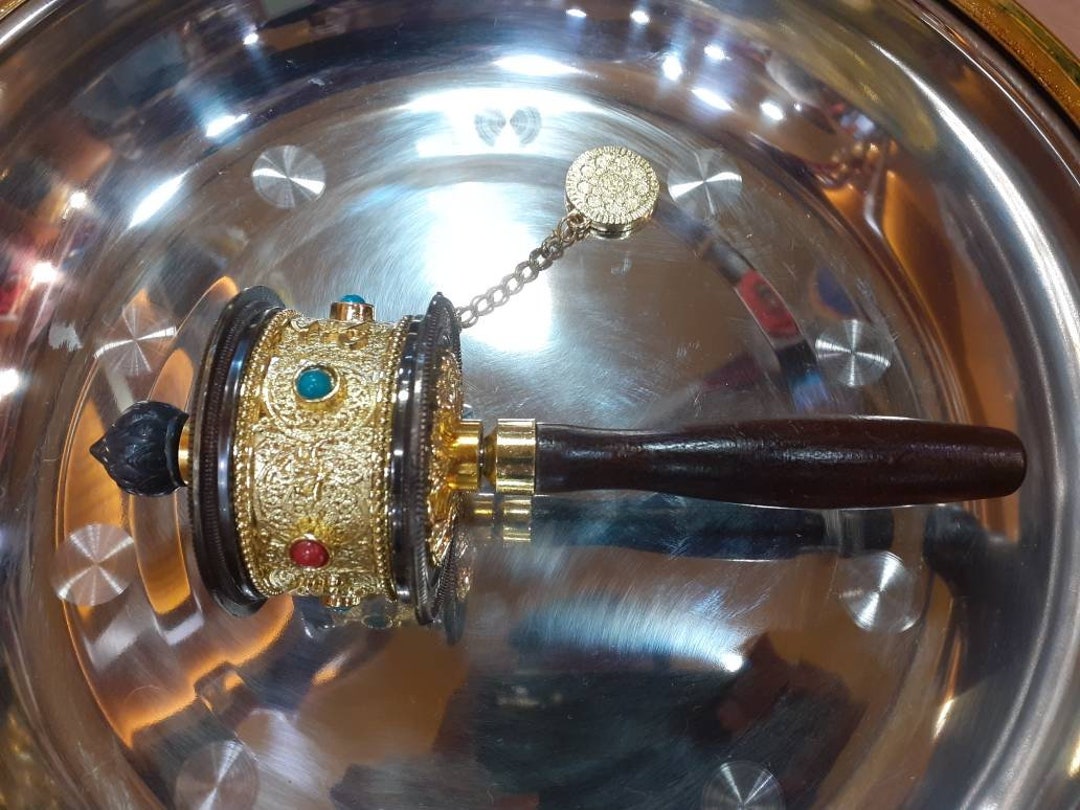 Tibetan Buddhist Hand Held Prayer Wheel, Buddhist Ritual Object ...