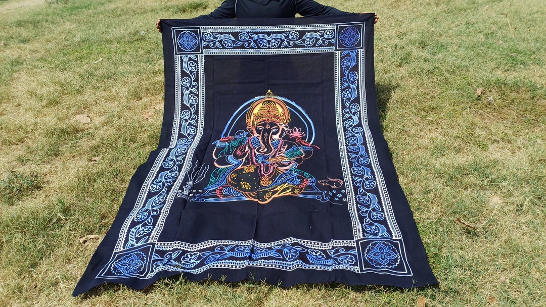 Natural Multi-color Hindu God Lord Ganesh Tie-dye Handprinted Cotton ...