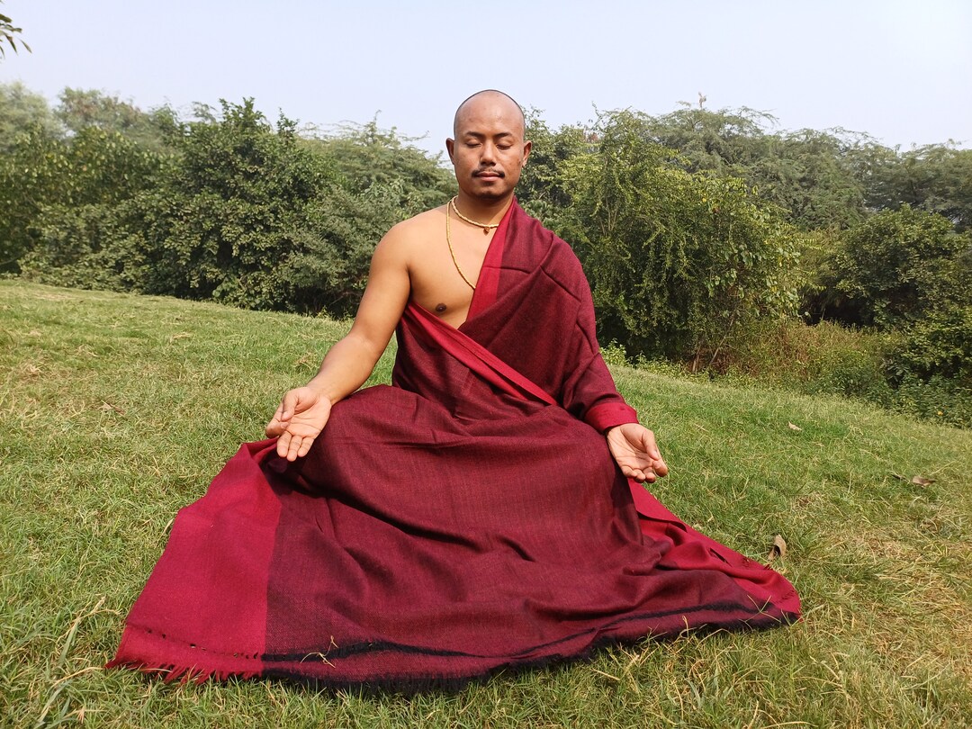 Extra-large Handwoven Himalayan Buddhist Angora Wool Meditation Shawl ...