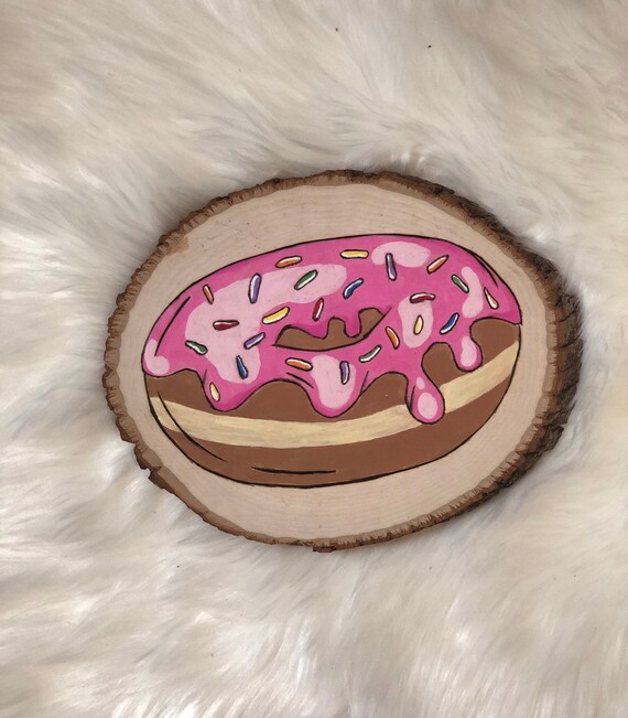 Donut burned and painted on wood panel | Etsy