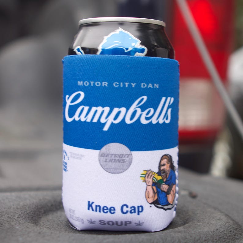Dan Campbell's Knee Cap Soup Can Cooler - Detroit Lions - MCDC - Etsy