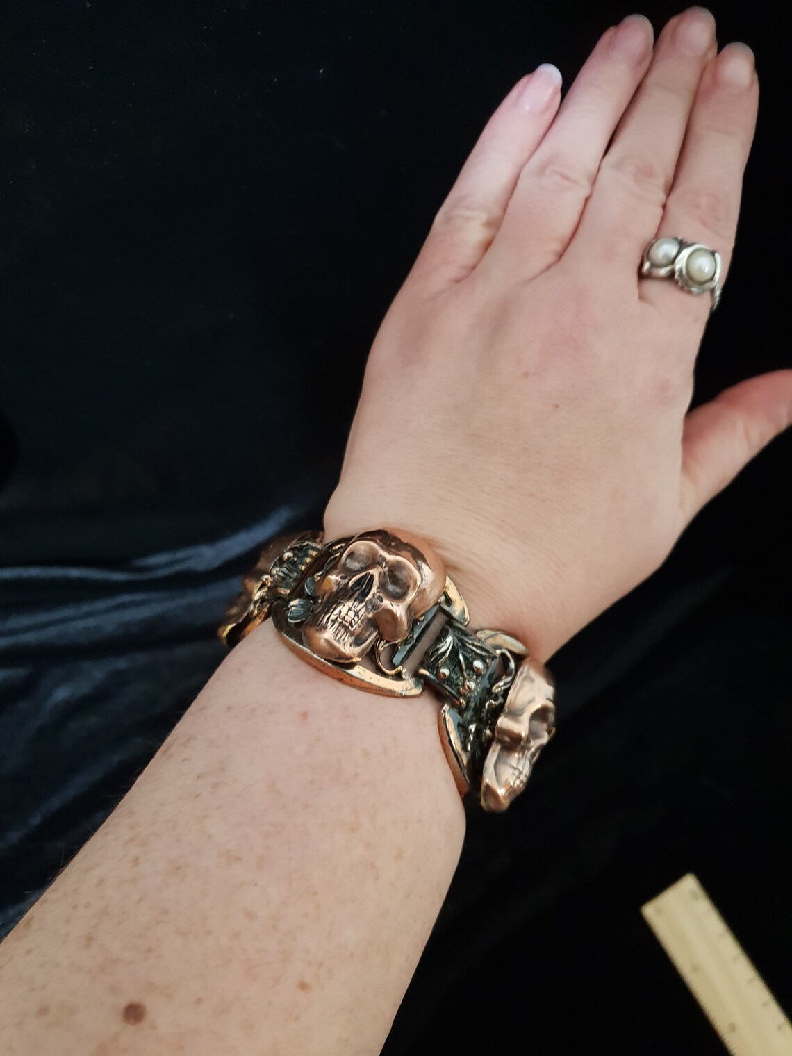 IN STOCK Stylized Vintage Copper Bracelet With Xl Skulls Gothic Jewelry ...