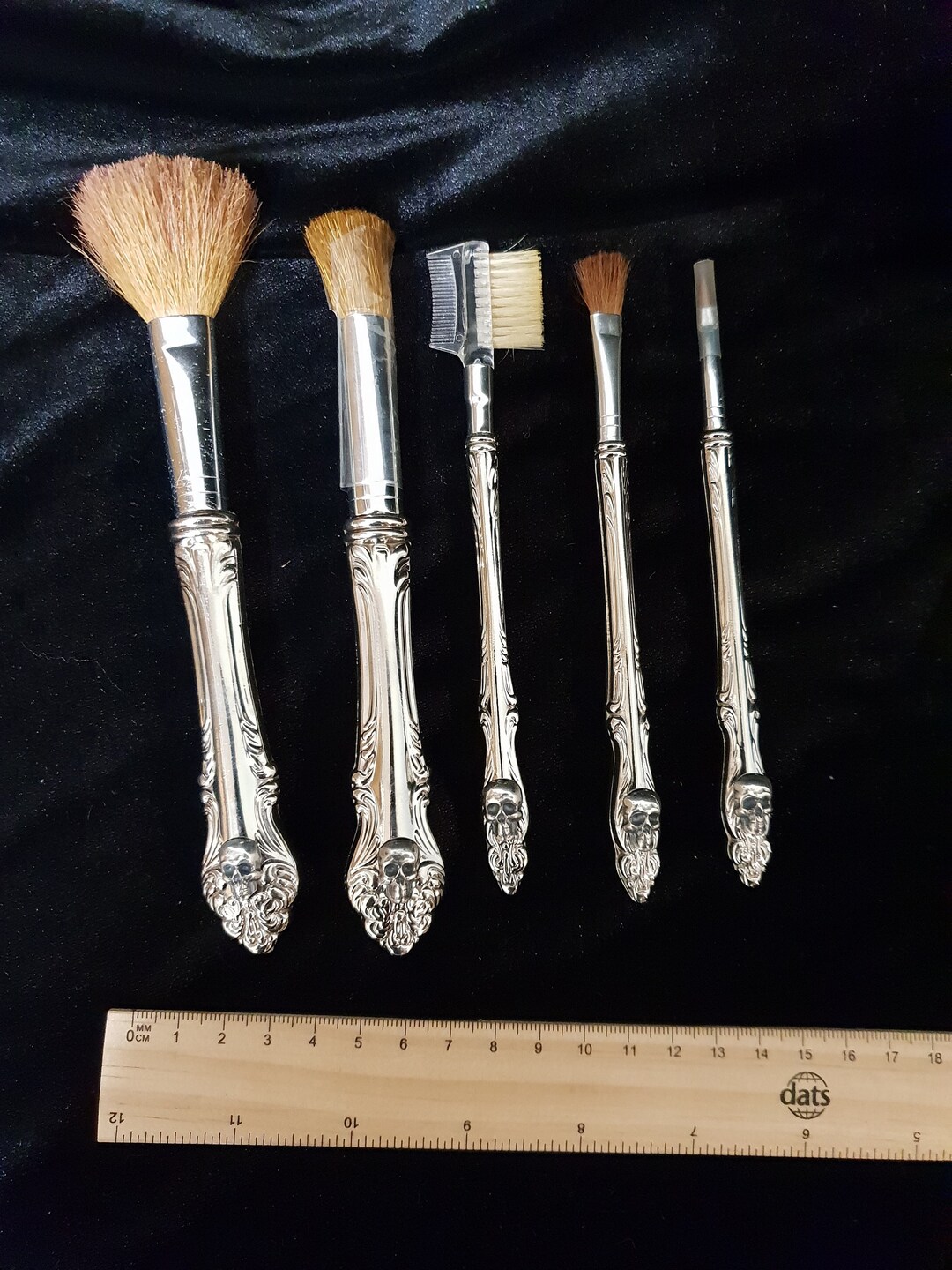 IN STOCK Stylized Vintage Silver Vanity Brush Set With Skulls Gothic ...